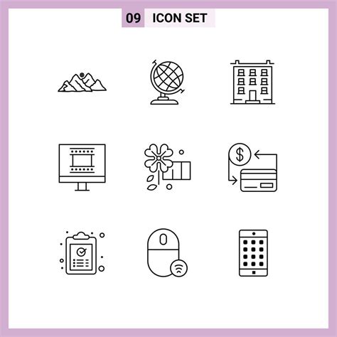 Pictogram Set Of Simple Outlines Of Flower Photo Frame Design Big Photo Frame House Editable