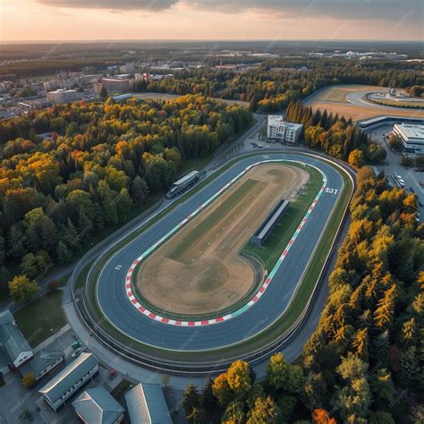Featuring Aerial View Of A Race Track Surrounded By Trees And Buildings Detailed Realistic
