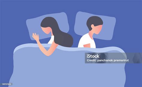 우울한 부부는 다시 침대 방에서 다시 자고 우울증 친밀한 다툼 갈등 결혼 또는 성적 문제 커플 벡터 일러스트레이션 요법에 대한 스톡 벡터 아트 및 기타 이미지 Istock