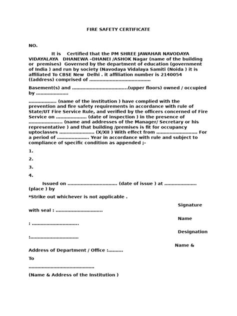 Fire Safety Certificate 1 Pdf