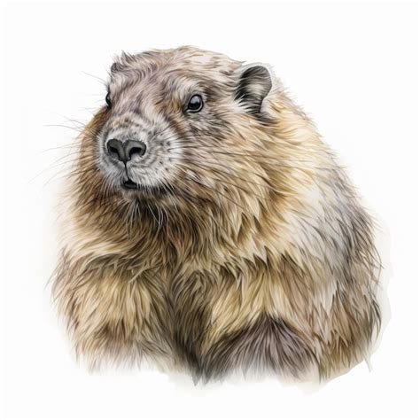 Premium Photo Handdrawn Hoary Marmot In Brown With White Background