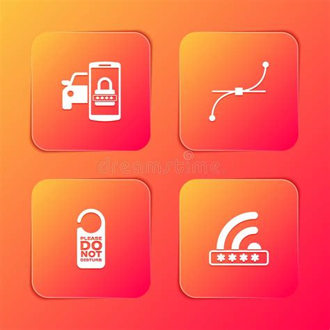 Set Smart Car Security System Bezier Curve Please Do Not Disturb And Wifi Locked Icon Vector