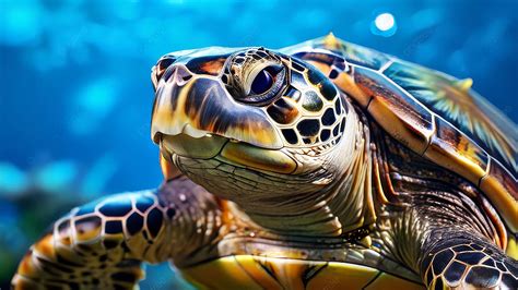 Detailed Underwater Turtle Close Up Background Turtle Underwater