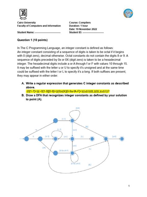 Compilers Midterm Exam 19 Nov 2022 Answer Pdf