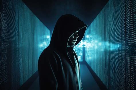 Premium Ai Image Hacker In A Dark Room Illuminated By Screens