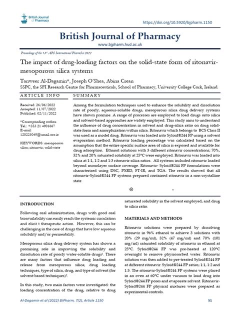 The Impact Of Drug Loading Factors On The Solid St Pdf