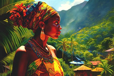Caribbean Wall Art Of Lady Wearing Headscarf In Dominica Black Woman
