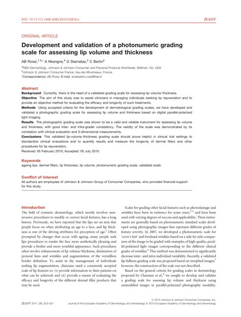 Pdf Development And Validation Of A Photonumeric Grading Scale For Assessing Lip Volume And