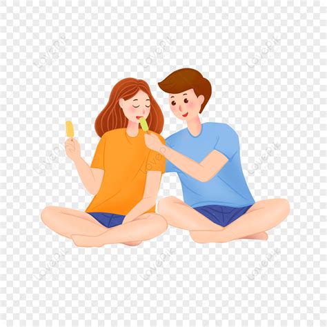 아이스크림을 먹는 커플 Png 일러스트 무료 다운로드 Lovepik