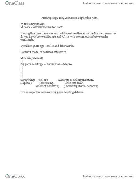Anthro 100 Lecture Darwins Model Of Homonid Evolution Oneclass