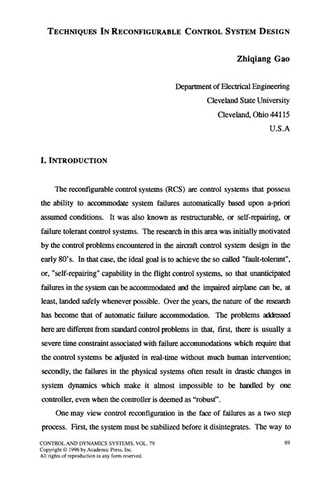 Pdf Techniques In Reconfigurable Control System Design