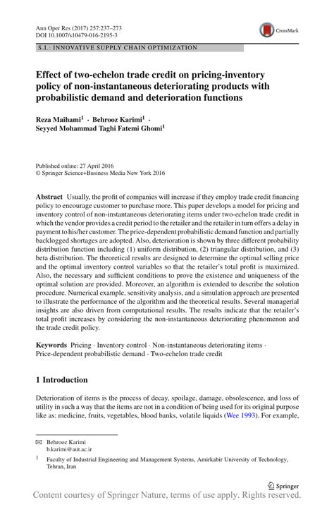 Effect Of Two Echelon Trade Credit On Pricing Inventory Policy Of Non Instantaneous