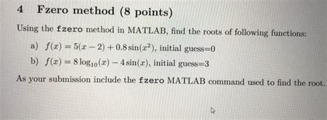 Solved Fzero Method Points Using The Fzero Method In Chegg