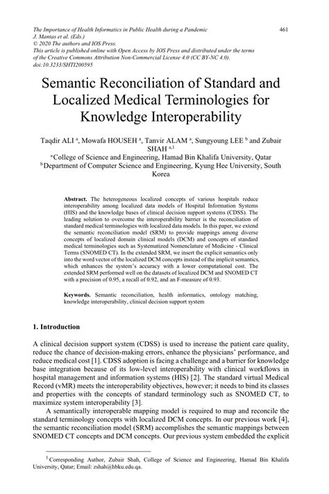 Pdf Semantic Reconciliation Of Standard And Localized Medical Terminologies For Knowledge