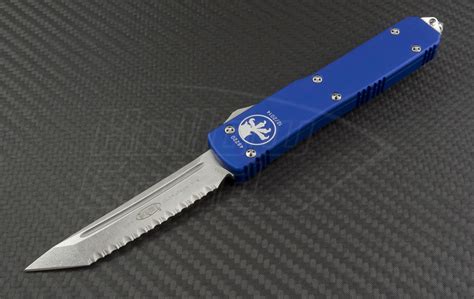 Microtech Knives Blue Ultratech T E Automatic Otf D A Knife 3 44in Stonewashed Serr Elmax 123