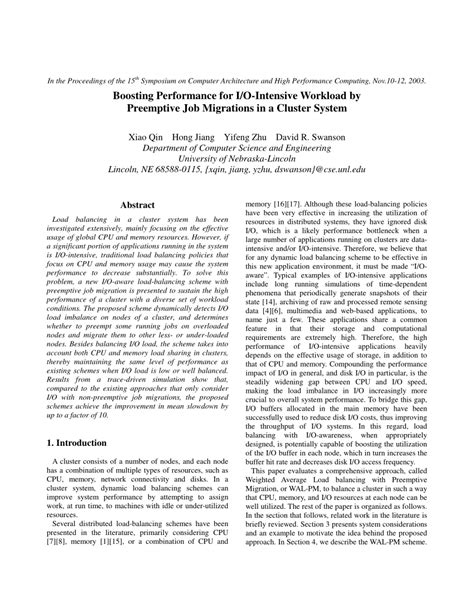 Pdf Boosting Performance For Io Intensive Workload By Preemptive Job Migrations In A Cluster