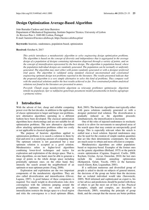 Pdf Design Optimization Average Based Algorithm