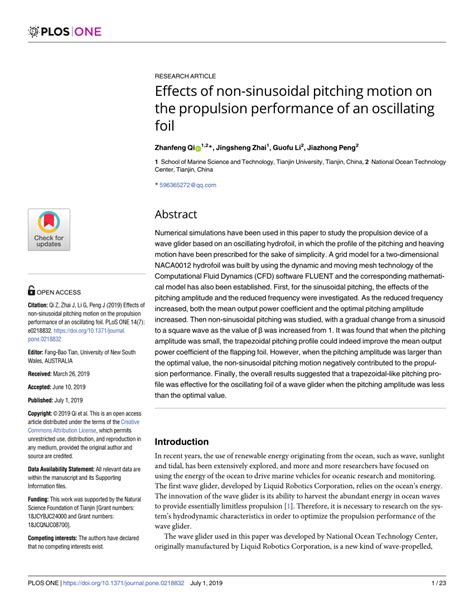 Pdf Effects Of Non Sinusoidal Pitching Motion On The Propulsion