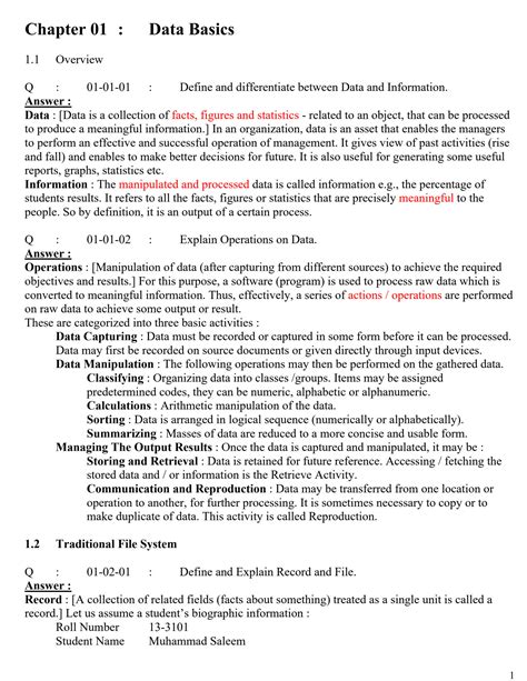 Solution Data Basics Notes Including Important Questionsanswers