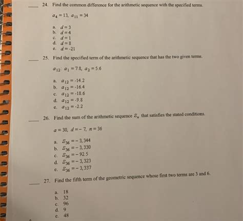 Solved 24 Find The Common Difference For The Arithmetic
