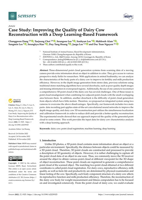 PDF Case Study Improving The Quality Of Dairy Cow Reconstruction With A Deep Learning Based