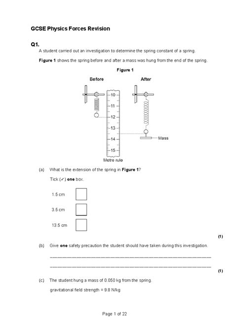 Gcse Physics Forces Revision Q1 Spring Constant Investigation Notes