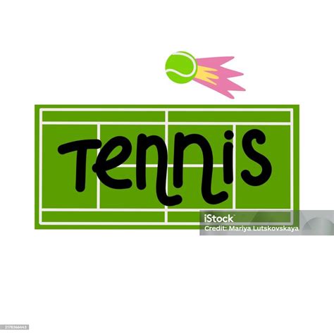 테니스 명언 레터링과 볼 긍정적 인 Credo 손으로 그린 문구 비문 동기 부여 문구 취미 또는 프로 스포츠 게임 벡터 만화 평면 스타일 고립 된 그림 가방에 대한 스톡