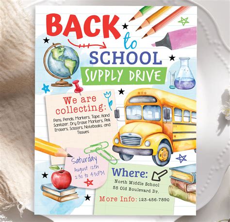 Editable School Supply Drive Flyer Back To School Drive Flyer School