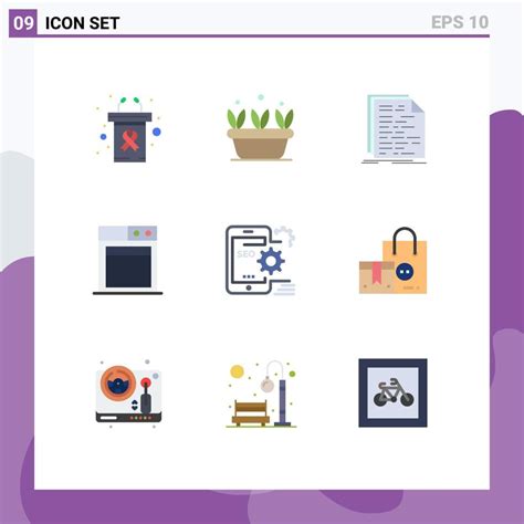 flat color pack of 9 universal symbols of mobile code technology script