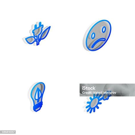 설정 등도 라인 슬픈 미소 잎에 전기 절약 플러그 전구와 태양 전기 아이콘 벡터 3차원 형태에 대한 스톡 벡터 아트 및 기타 이미지 3차원 형태 개념 녹색 Istock