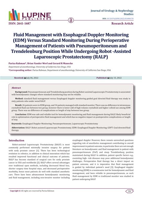 Pdf Fluid Management With Esophageal Doppler Monitoring Edm Versus Standard Monitoring