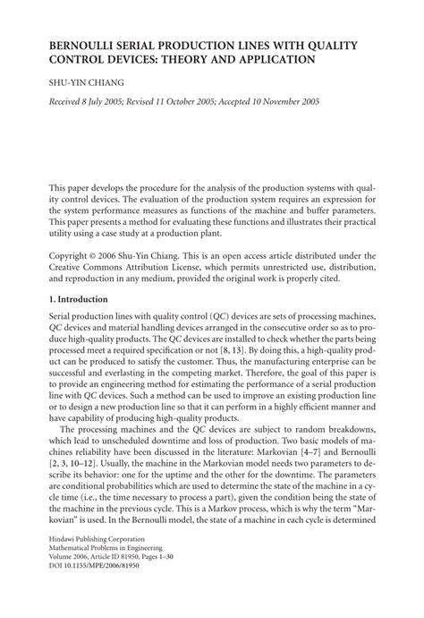Pdf Bernoulli Serial Production Lines With Quality Control Devices Theory And Application