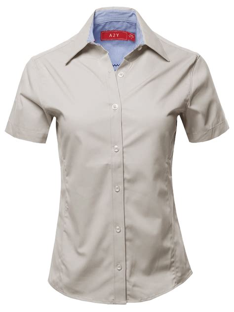 A2y Womens Basic Durable Short Sleeve Button Down Business Office