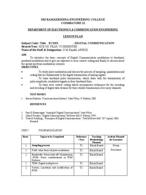 Lesson Plan Pdf Data Transmission Modulation