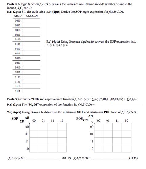 solved prob 8 a logic functiona b c d takes the values of