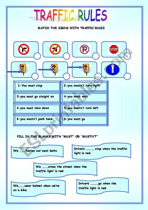 Traffic Rules Esl Worksheet By Merve Ã¶z