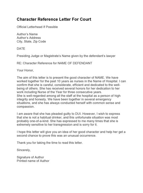 Dui Character Letter Sample Character Reference Letter Template For
