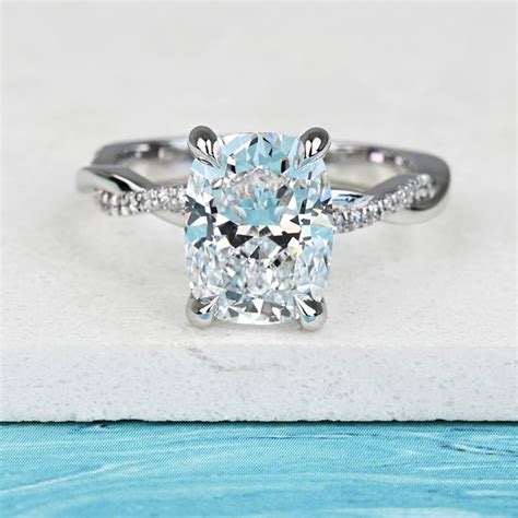 3 Carat Lab Grown Elongated Cushion Diamond Twisted Band Engagement Ring