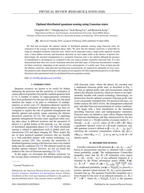 Pdf Optimal Distributed Quantum Sensing Using Gaussian States