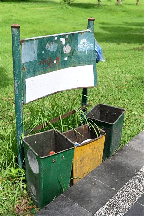 Garbage Bins Placed In The Middle Of Public Park With Many Types Of Color Editorial Photo