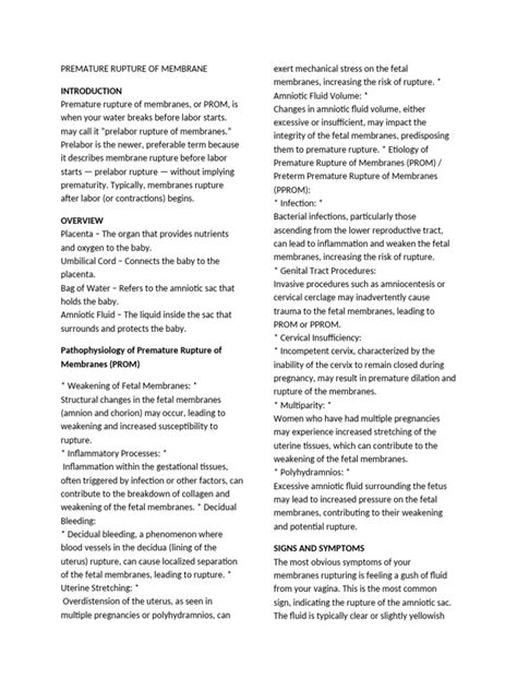 Premature Rupture Of Membrane Script Pdf Preterm Birth Motherhood