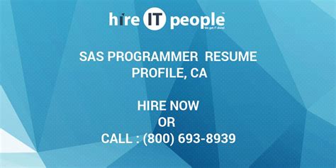 Sas Programmer Resume Profile Ca Hire It People We Get It Done