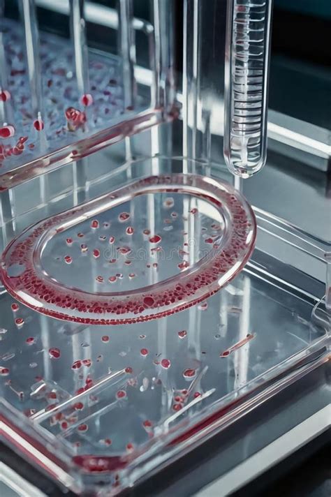 Orange Solution In Science Glass Flask In Blue Chemistry School Laboratory Background Stock