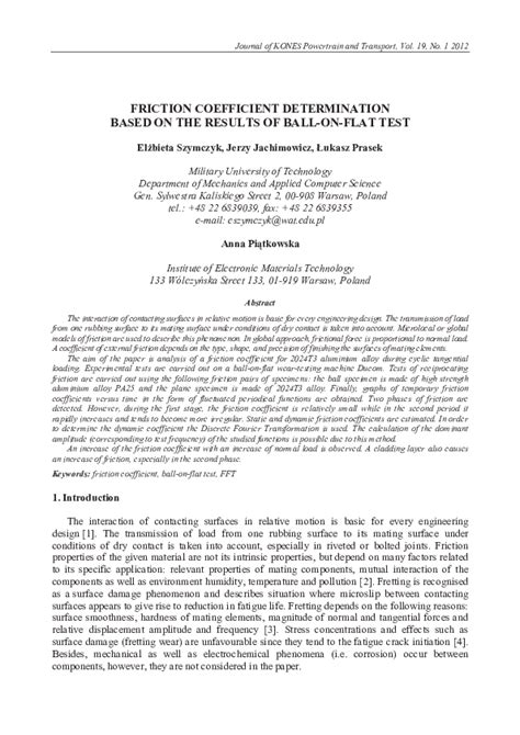 Pdf Friction Coefficient Determination Based On The Results Of Ball