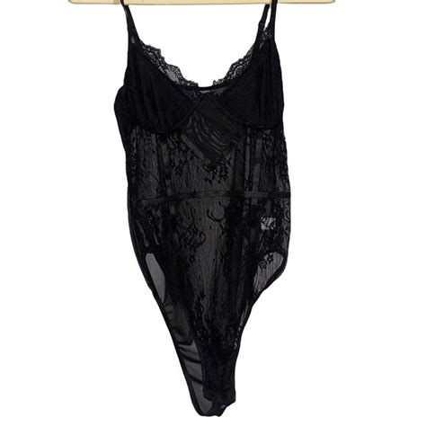 Black Lace Underwire Bodysuit Never Worn Size M Depop