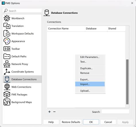 sharing database and web connections in fme form fme support center