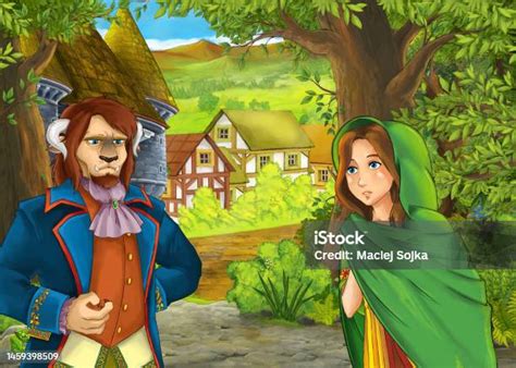 왕자와 공주와 함께 농장 마을로 가는 길이 있는 만화 여름 장면 건축에 대한 스톡 벡터 아트 및 기타 이미지 건축 건축물 공주 Istock