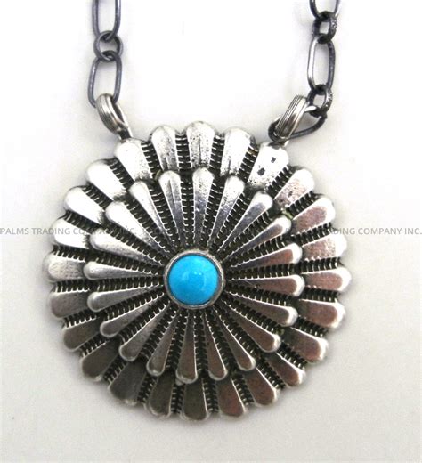 Navajo Sterling Silver And Turquoise Medallion Necklace With Handmade Chain