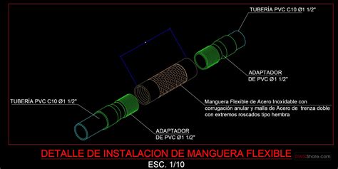 45 Flexible Hose Installation Detail Autocad Drawing Dwg