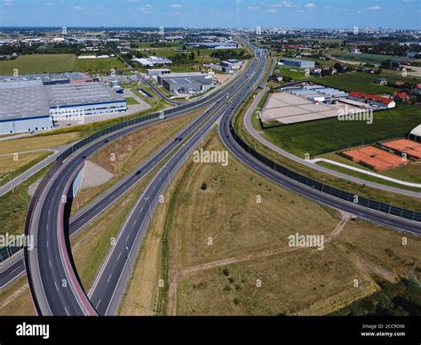 Highway Near Capital City Bypass Of Large City Drone Aerial View